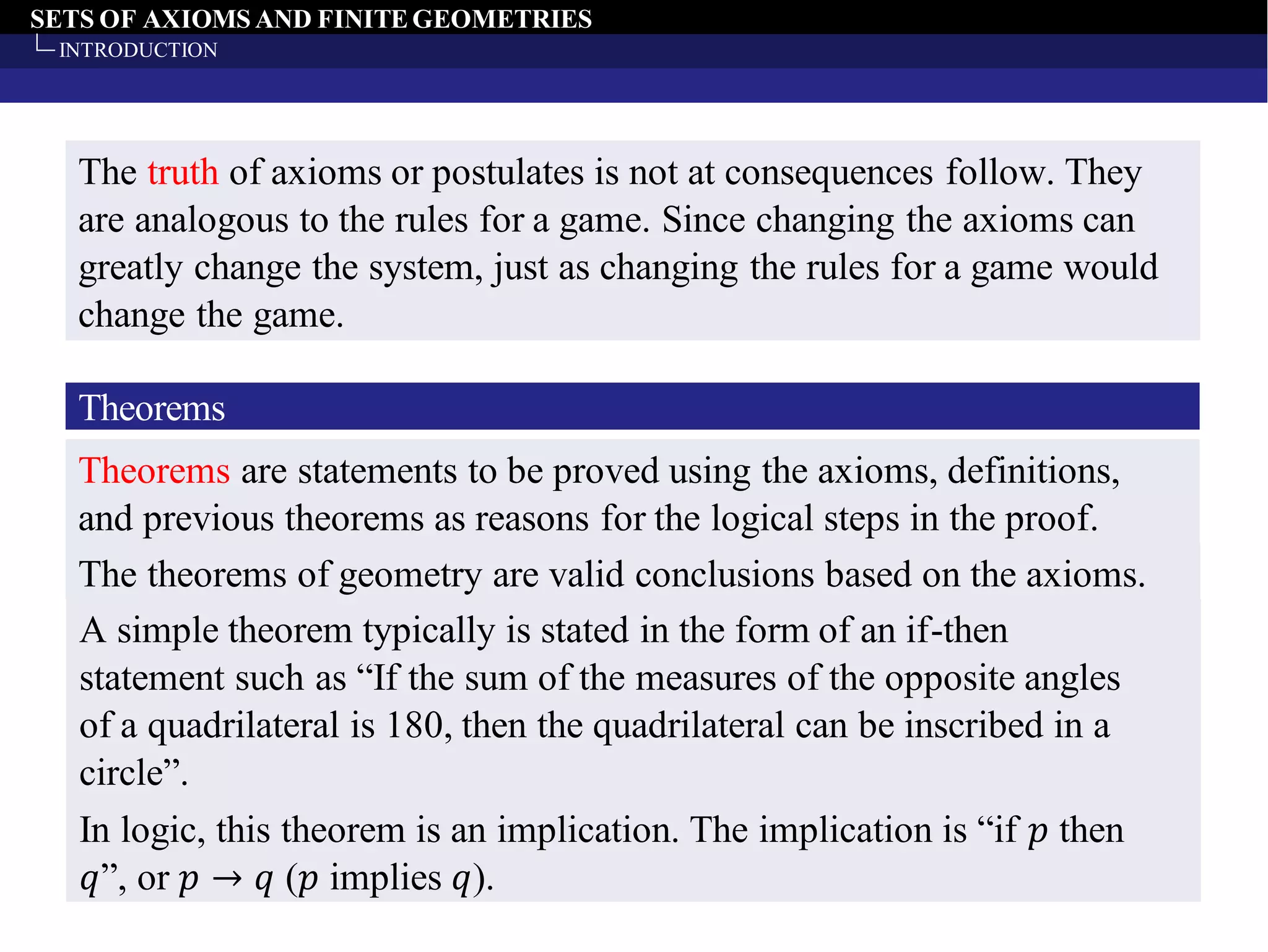 Sets of Axioms and Finite Geometries | PDF
