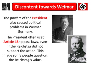 Hitler and Nazi Germany - discontent towards weimar | PPT