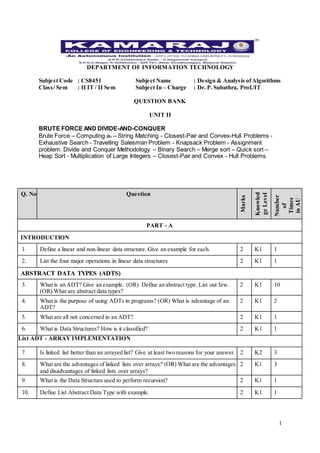 1. cs8451 daa anna univ question bank unit 1 | DOC | Programming ...