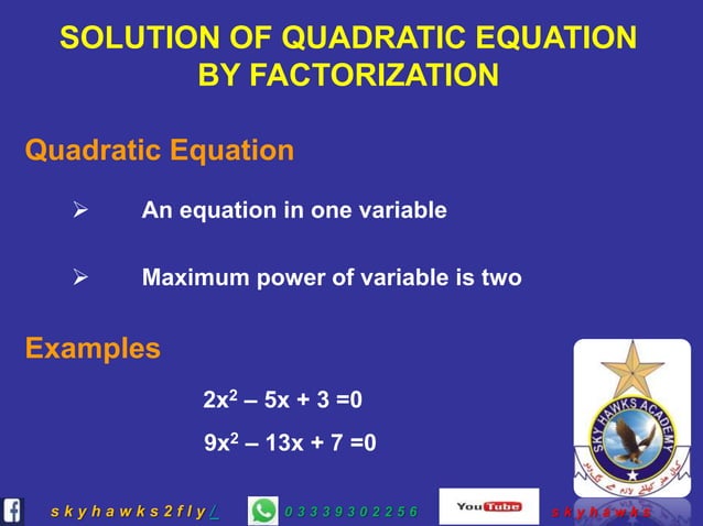 1.2. l1. sol of quadratic eq by factorization | PPT | Physics | Science