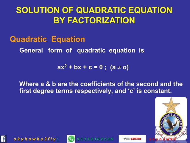 1.2. l1. sol of quadratic eq by factorization | PPT | Physics | Science