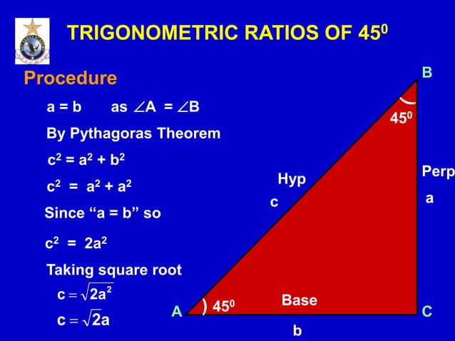 trigonometric ratio of 45 | PPT