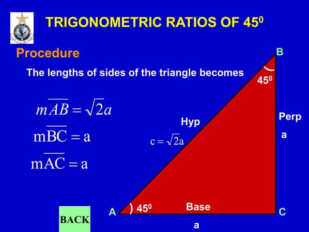 trigonometric ratio of 45 | PPT
