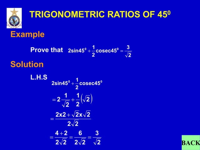trigonometric ratio of 45 | PPT