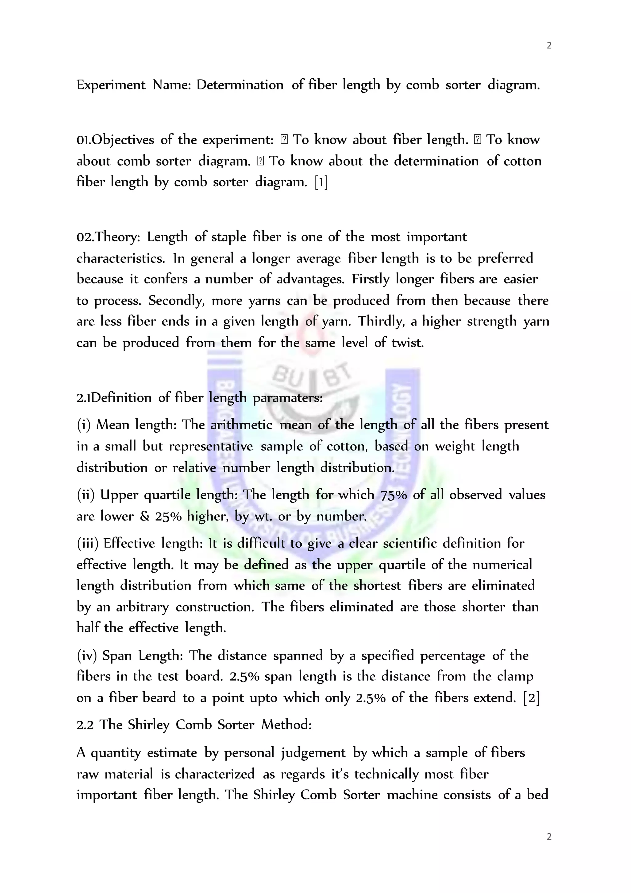 Determination of fiber length by comb sorter diagram | DOC