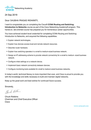 Letter of Appreciation : CCNA Routing and Switching : Introduction to ...