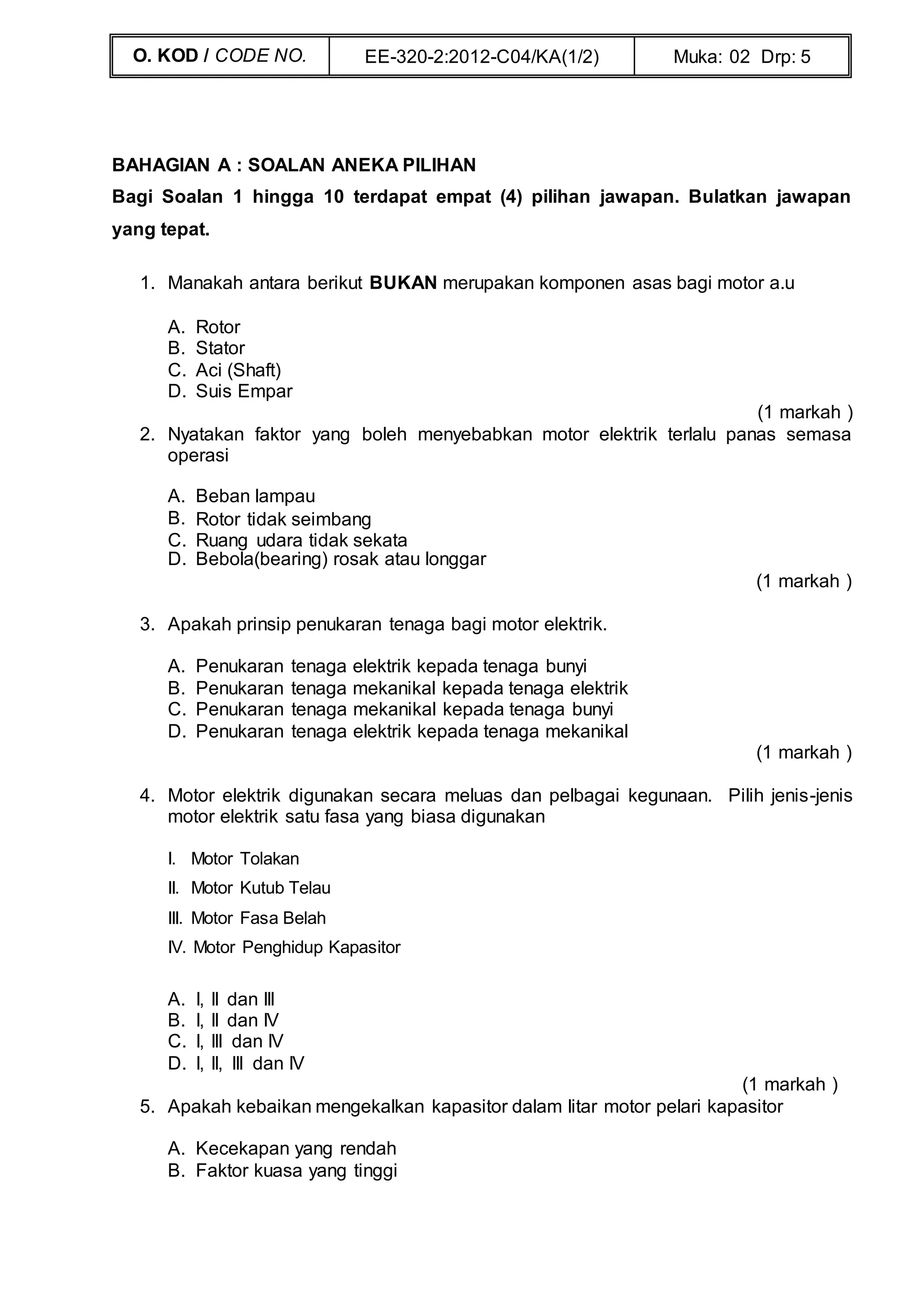 1. penyenggaraan motor elektrik satu fasa copy | DOC