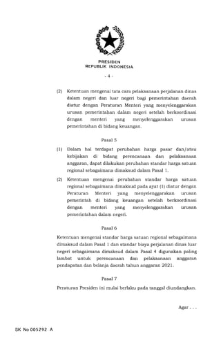 NOMOR 33 TAHUN 2020 TENTANG STANDAR HARGA SATUAN REGIONAL | PDF