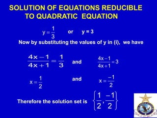 REDUCIBLE QUADRATIC EQUATIONS | PPT
