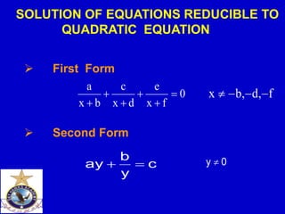 REDUCIBLE QUADRATIC EQUATIONS | PPT