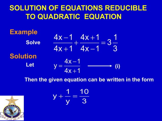 REDUCIBLE QUADRATIC EQUATIONS | PPT