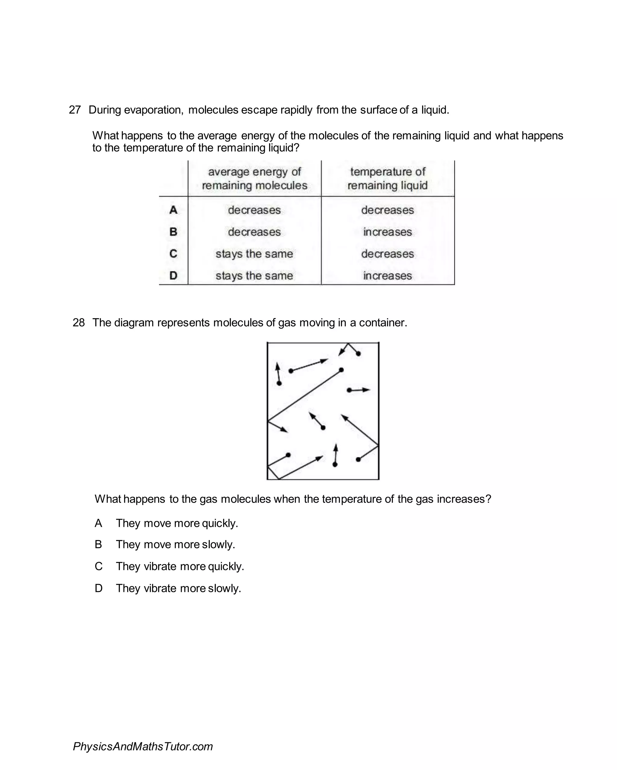 1. simple kinetic molecular model of matter (multiple choice) qp | DOC