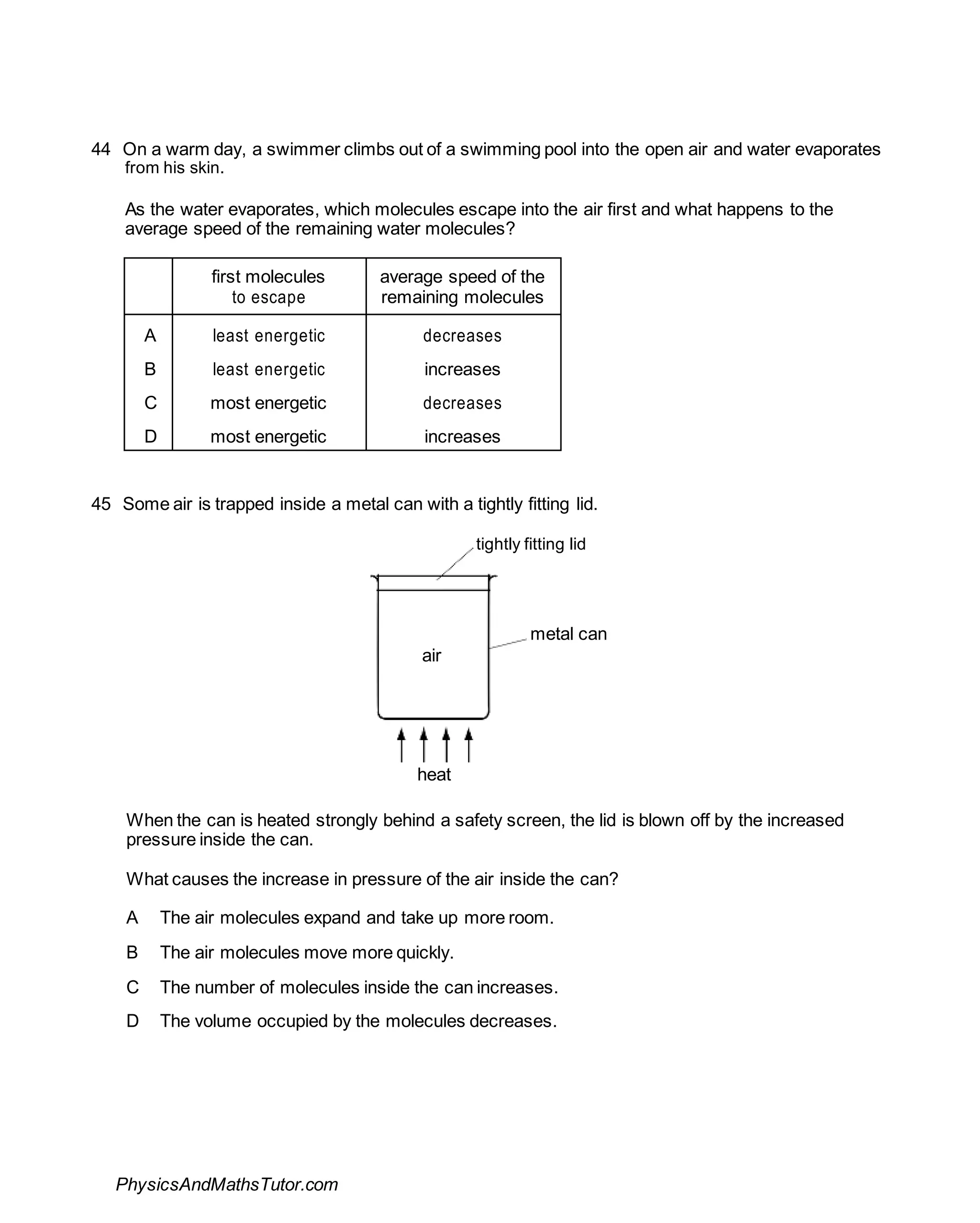 1. simple kinetic molecular model of matter (multiple choice) qp | DOC