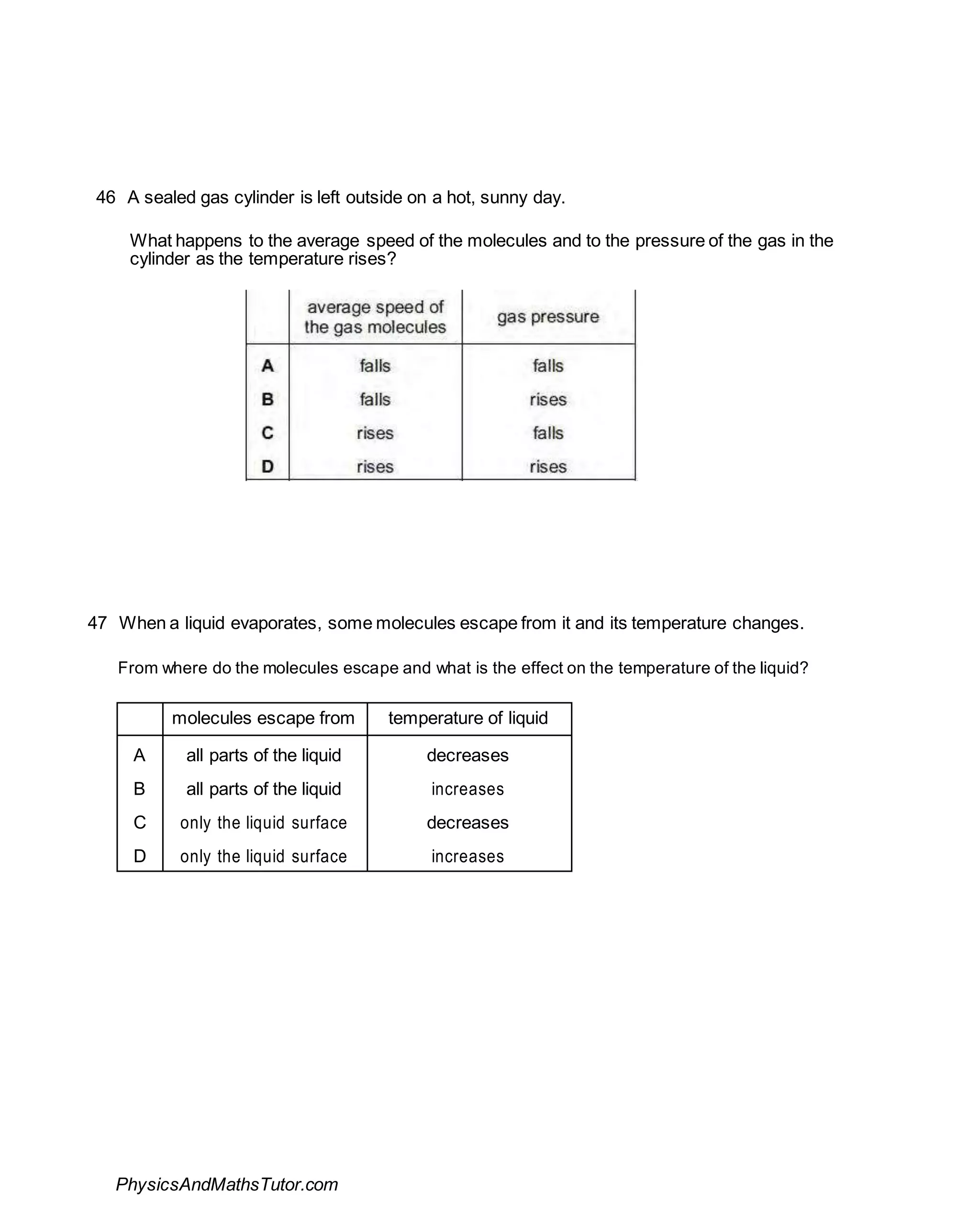 1. simple kinetic molecular model of matter (multiple choice) qp | DOC