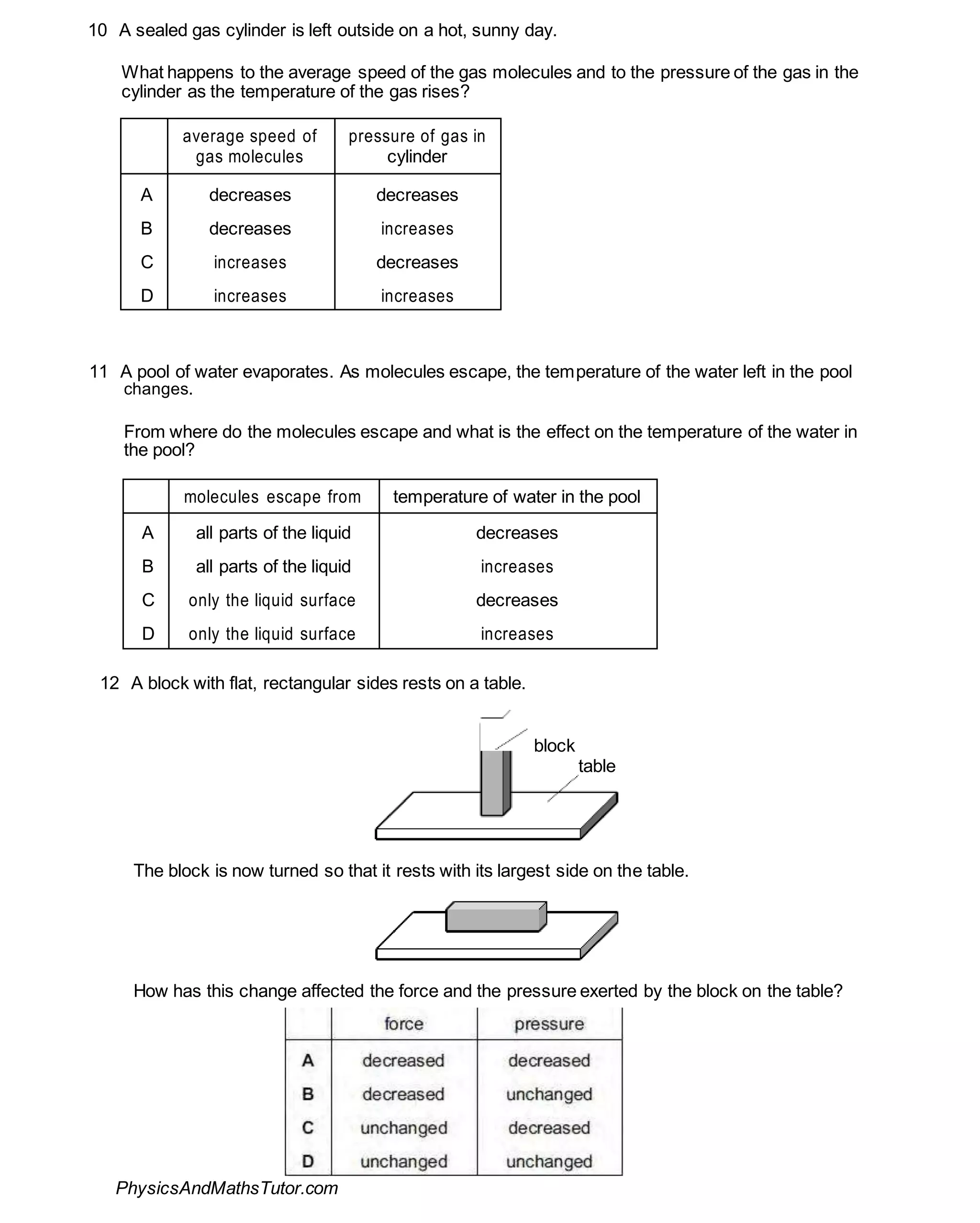 1. simple kinetic molecular model of matter (multiple choice) qp | DOC