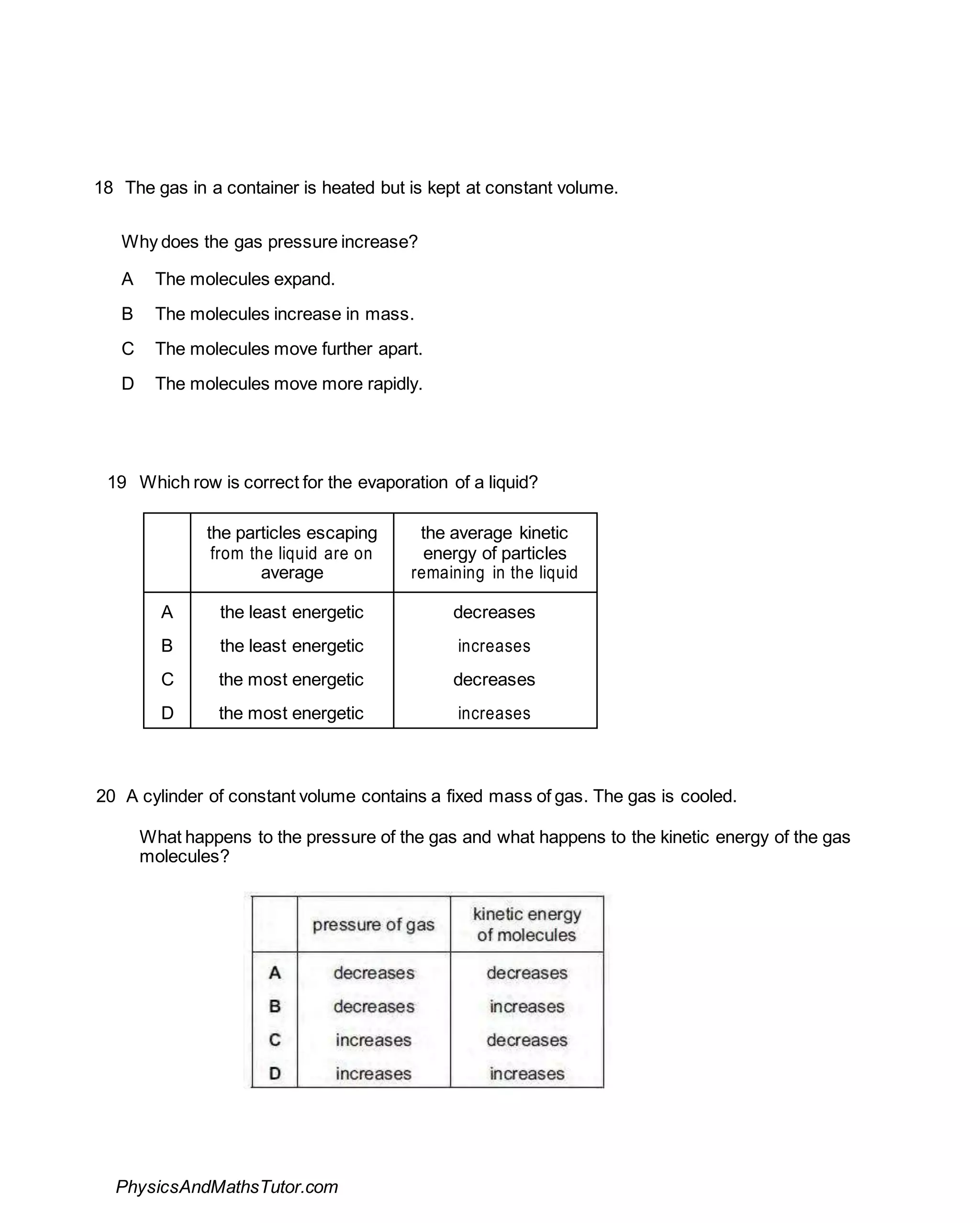 1. simple kinetic molecular model of matter (multiple choice) qp | DOC