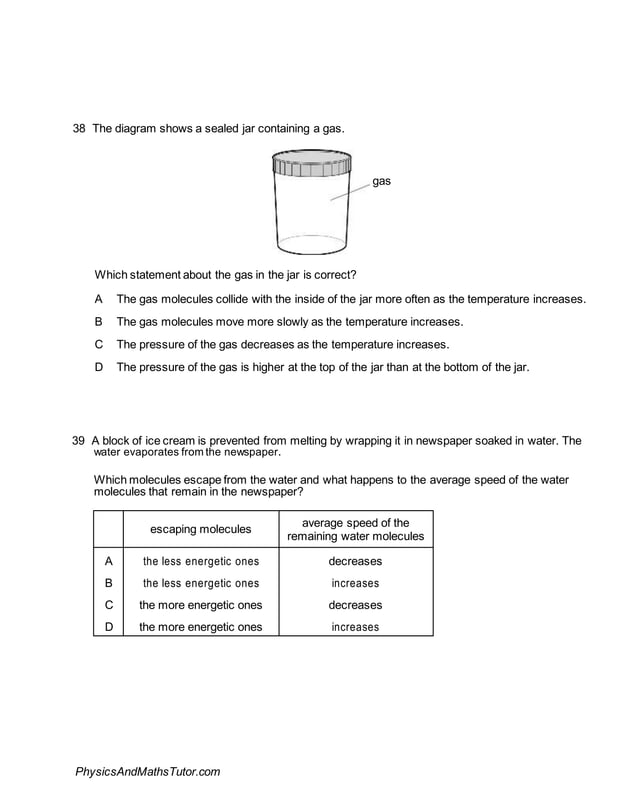 1. simple kinetic molecular model of matter (multiple choice) qp | DOC