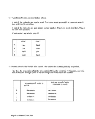 1. simple kinetic molecular model of matter (multiple choice) qp | DOC