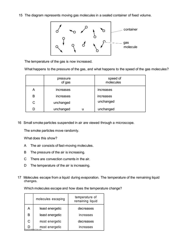 1. simple kinetic molecular model of matter (multiple choice) qp | DOC