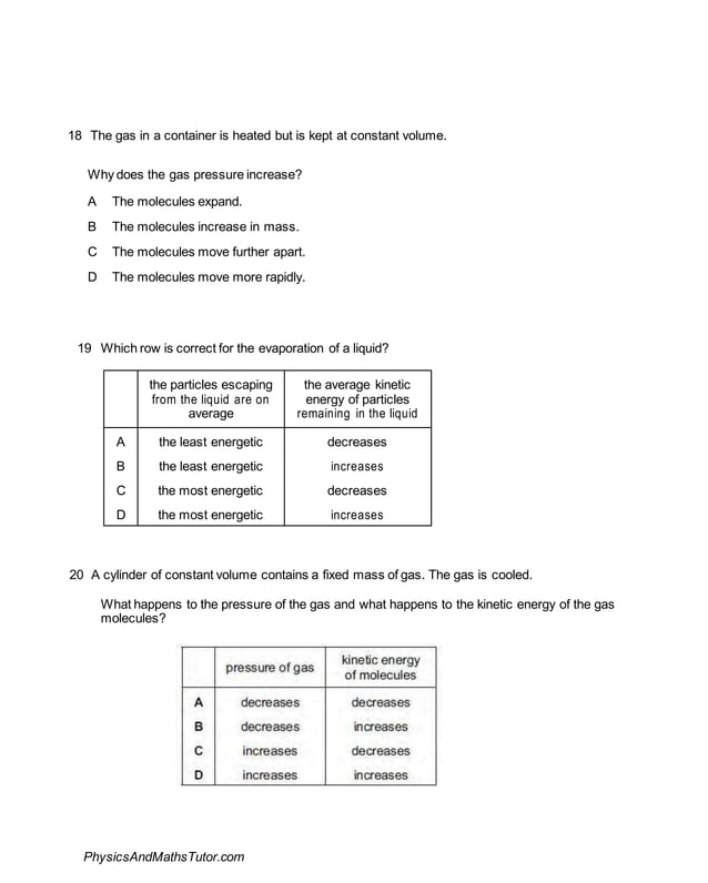 1. simple kinetic molecular model of matter (multiple choice) qp | DOC
