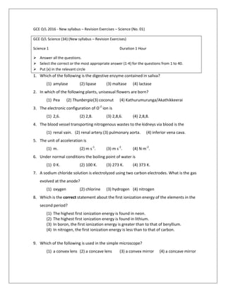 Science model papers | PDF | Biological Sciences | Science