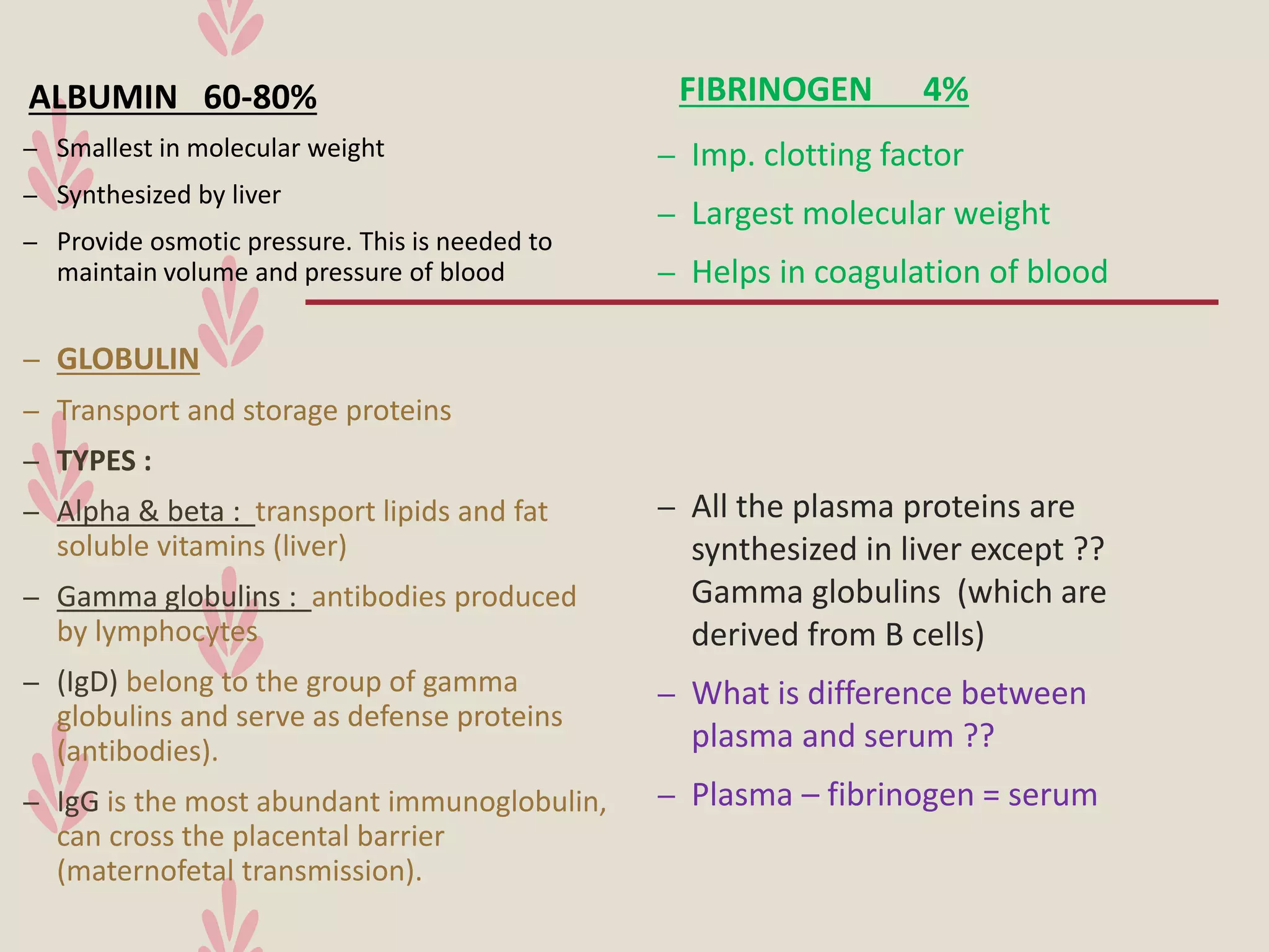 BLOOD composition&functions of blood,plasma proteins.(The Guyton and ...