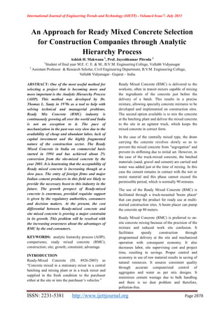 An Approach for Ready Mixed Concrete Selection for Construction Companies through Analytic ...