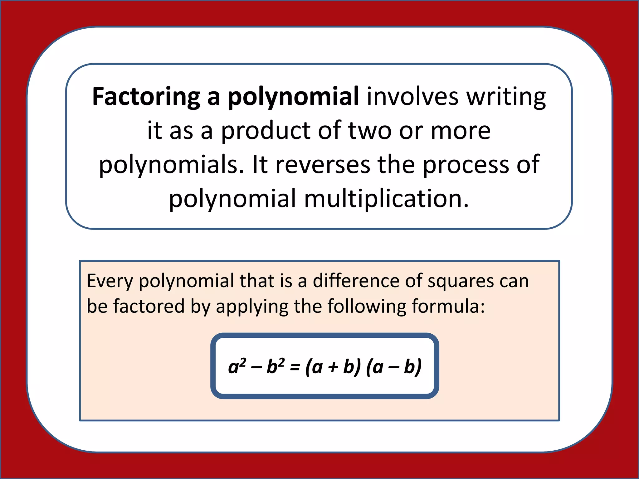 1.1 ss factoring the difference of two squares | PPT
