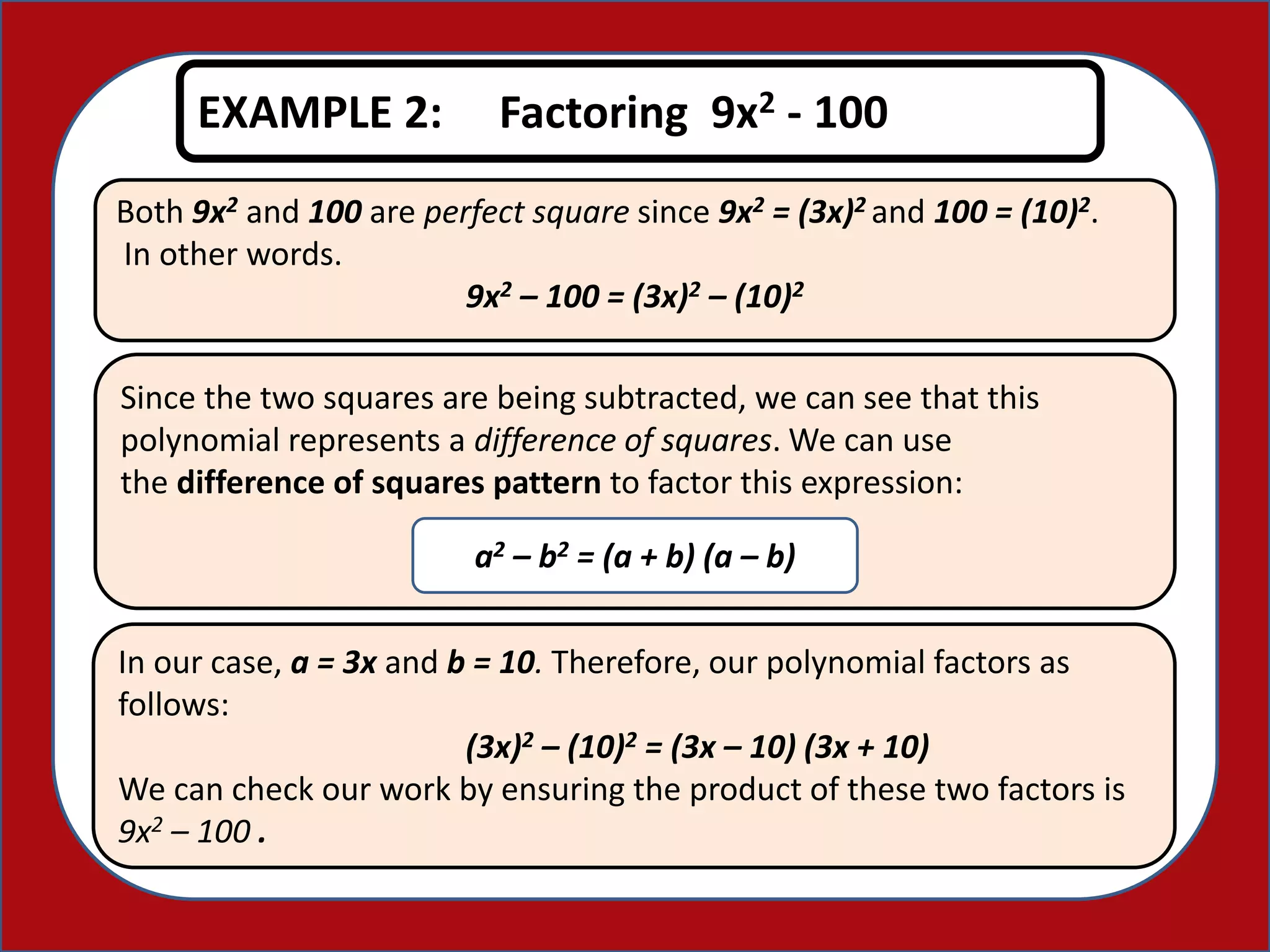1.1 ss factoring the difference of two squares | PPTX