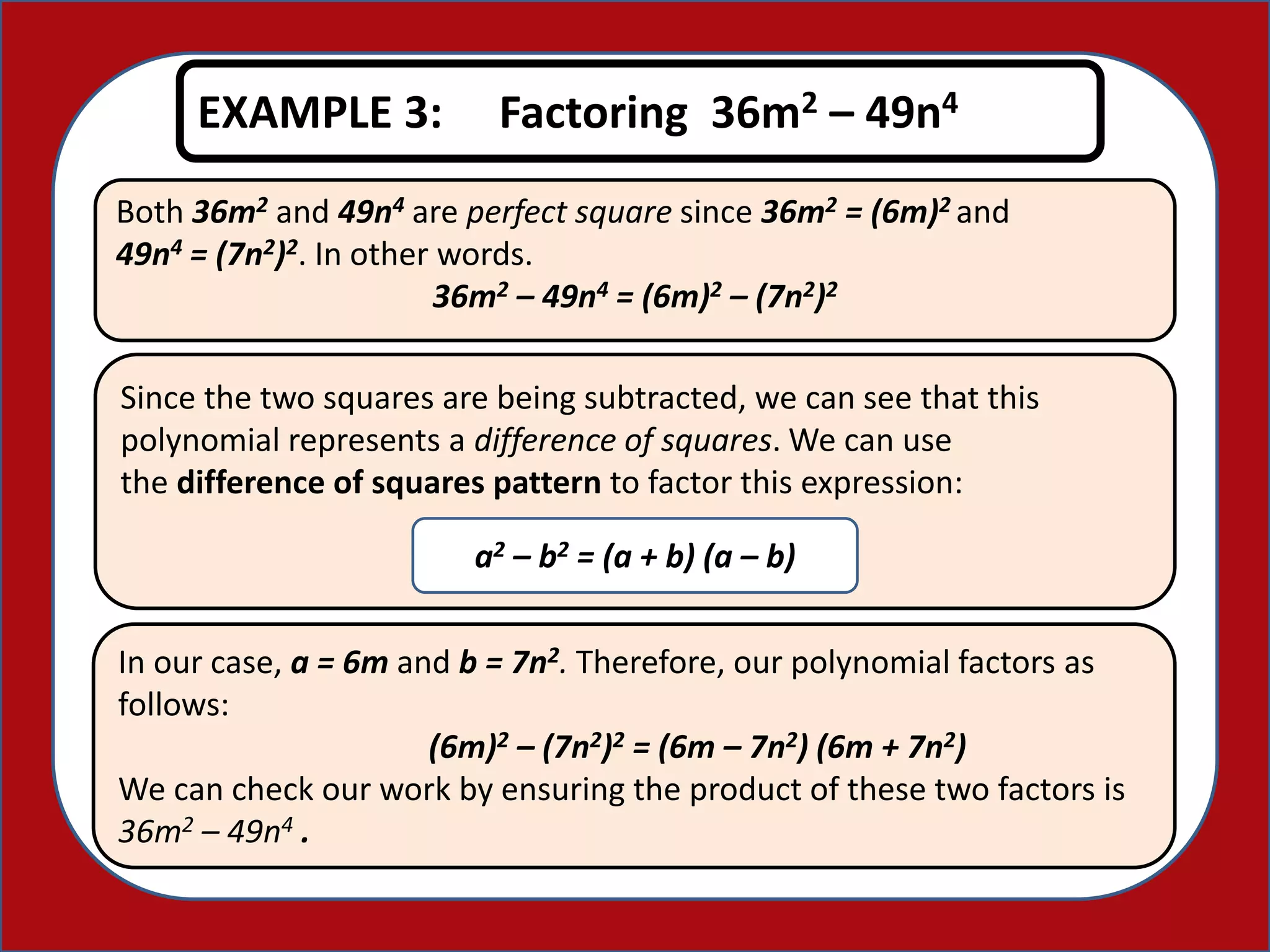 1.1 ss factoring the difference of two squares | PPTX