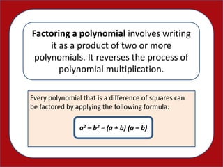 1.1 ss factoring the difference of two squares | PPTX