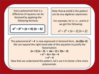 1.1 ss factoring the difference of two squares | PPTX
