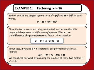 1.1 ss factoring the difference of two squares | PPTX