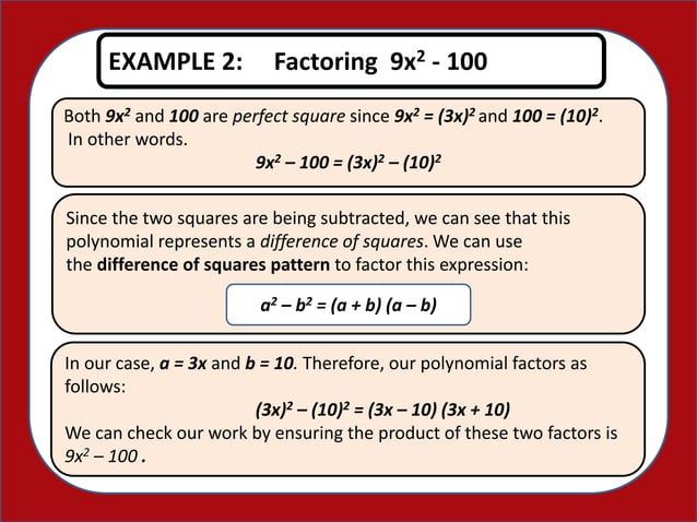 1.1 ss factoring the difference of two squares | PPTX