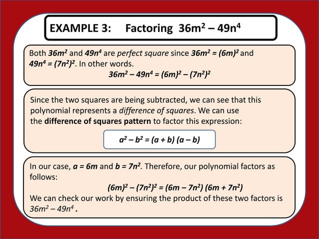 1.1 ss factoring the difference of two squares | PPT