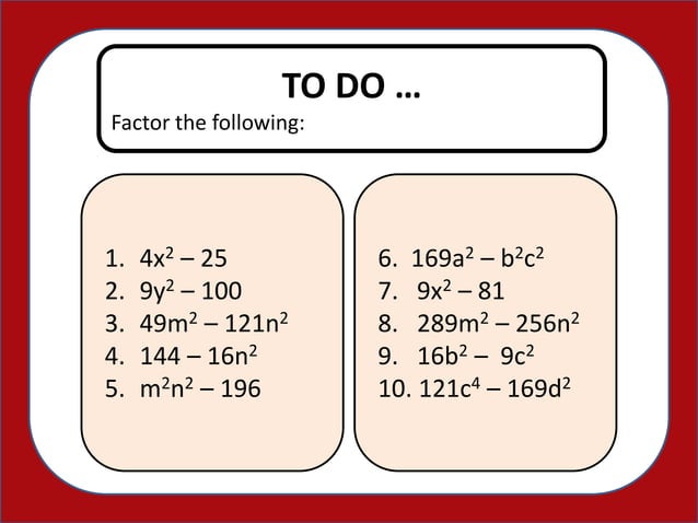 1.1 ss factoring the difference of two squares | PPTX