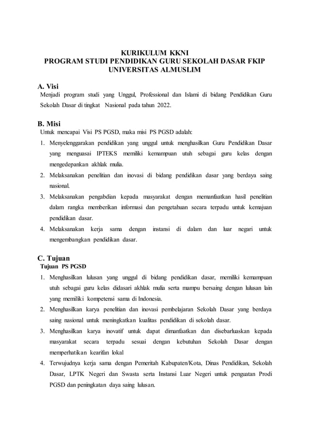 1. visi program studi pendidikan guru sekolah dasar revisi | DOC
