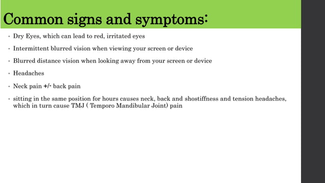 Computer Vision Syndrome | PPTX | Eye and Vision Conditions | Diseases ...