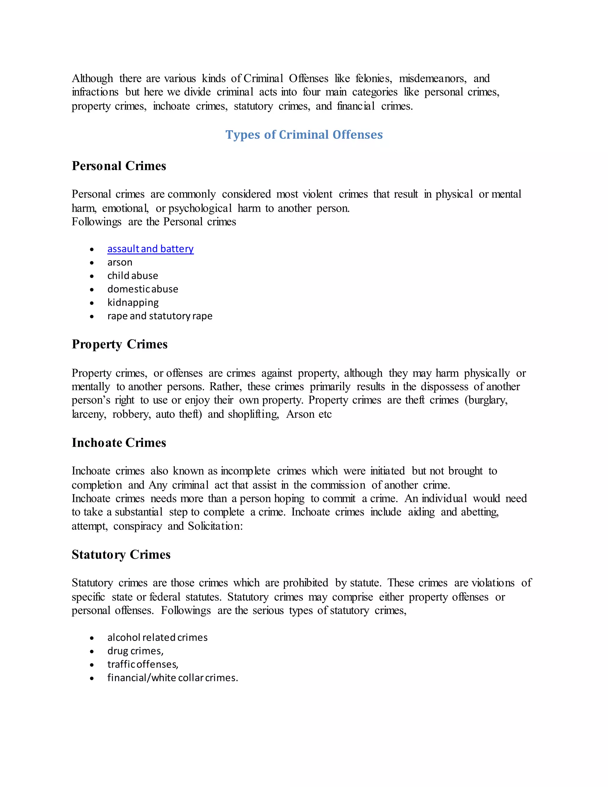 Types of Criminal Offenses | DOCX