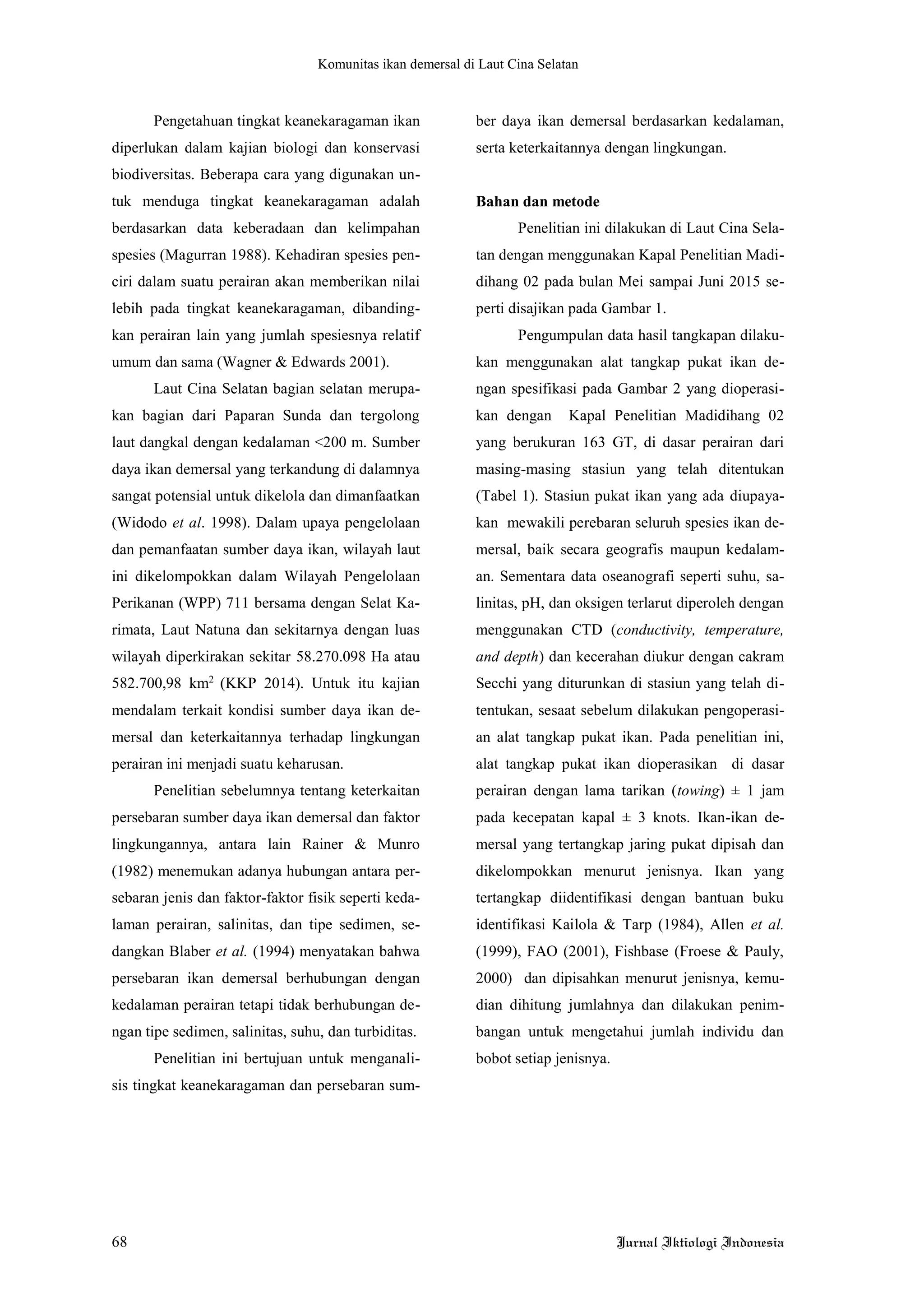 Struktur komunitas sumber daya ikan demersal berdasarkan kedalaman perairan di Laut Cina Selatan ...