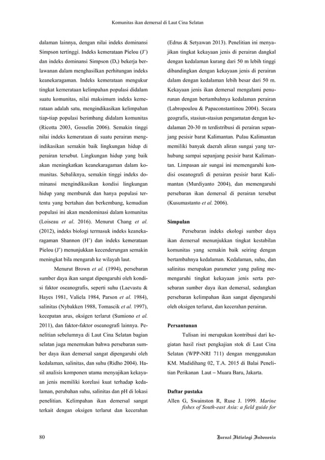 Struktur komunitas sumber daya ikan demersal berdasarkan kedalaman perairan di Laut Cina Selatan ...