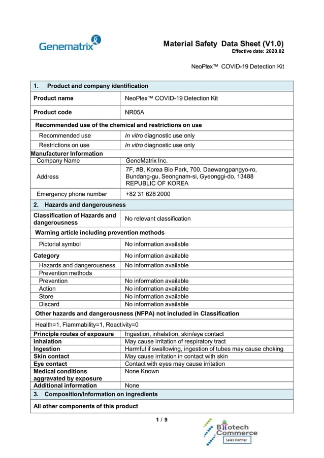 neoplex pcr test kit [genematrix] msds_neo_plex covid-19 detection kit ...