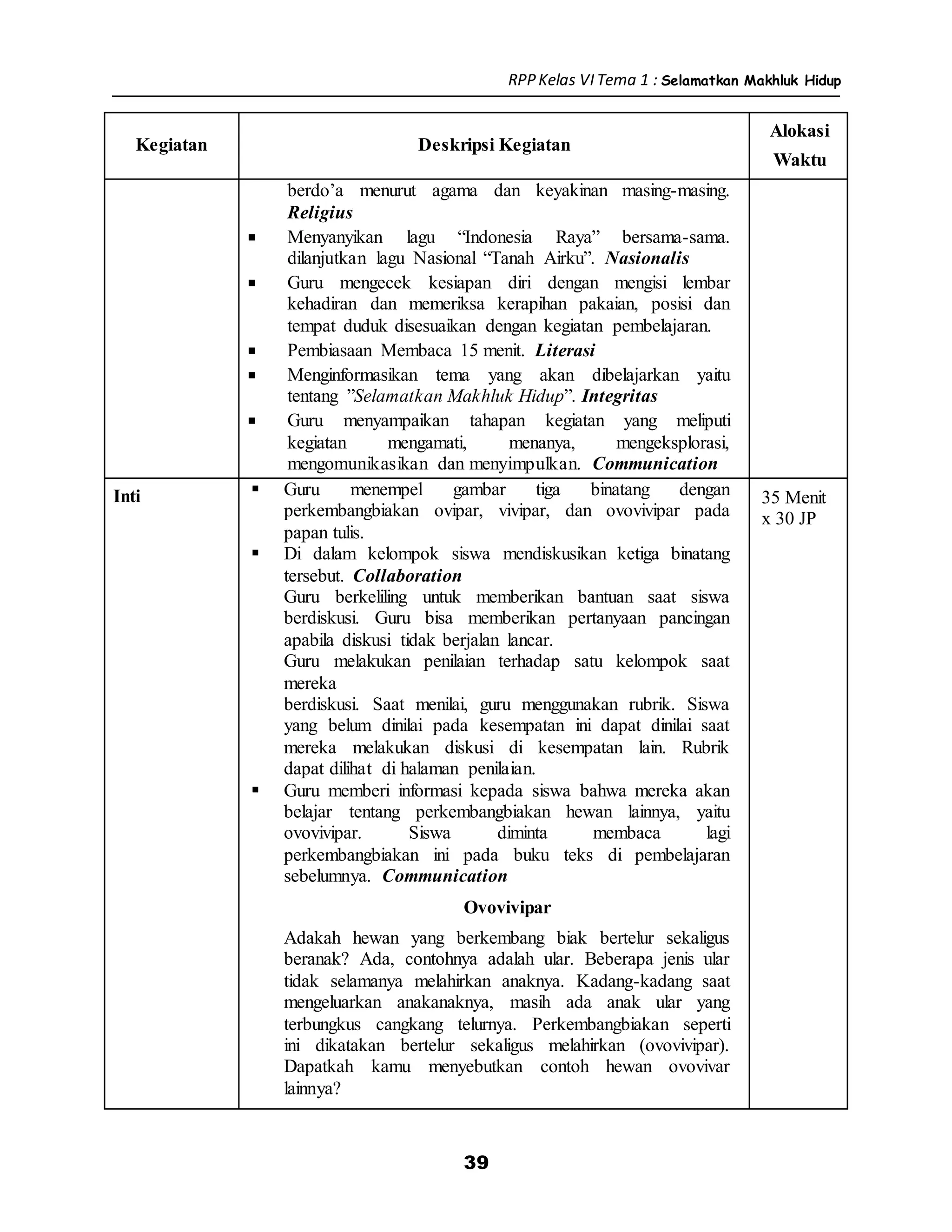 1. rpp kelas vi tema 1 selamatkan makhluk hidup | PDF