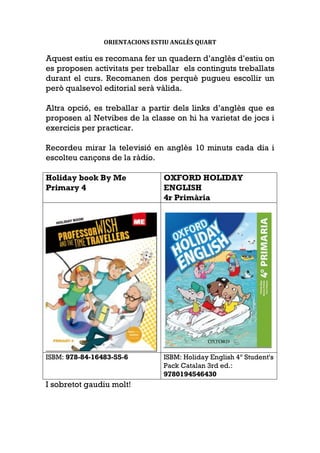 ORIENTACIONS D'ESTIU ANGLÈS 4t | PDF