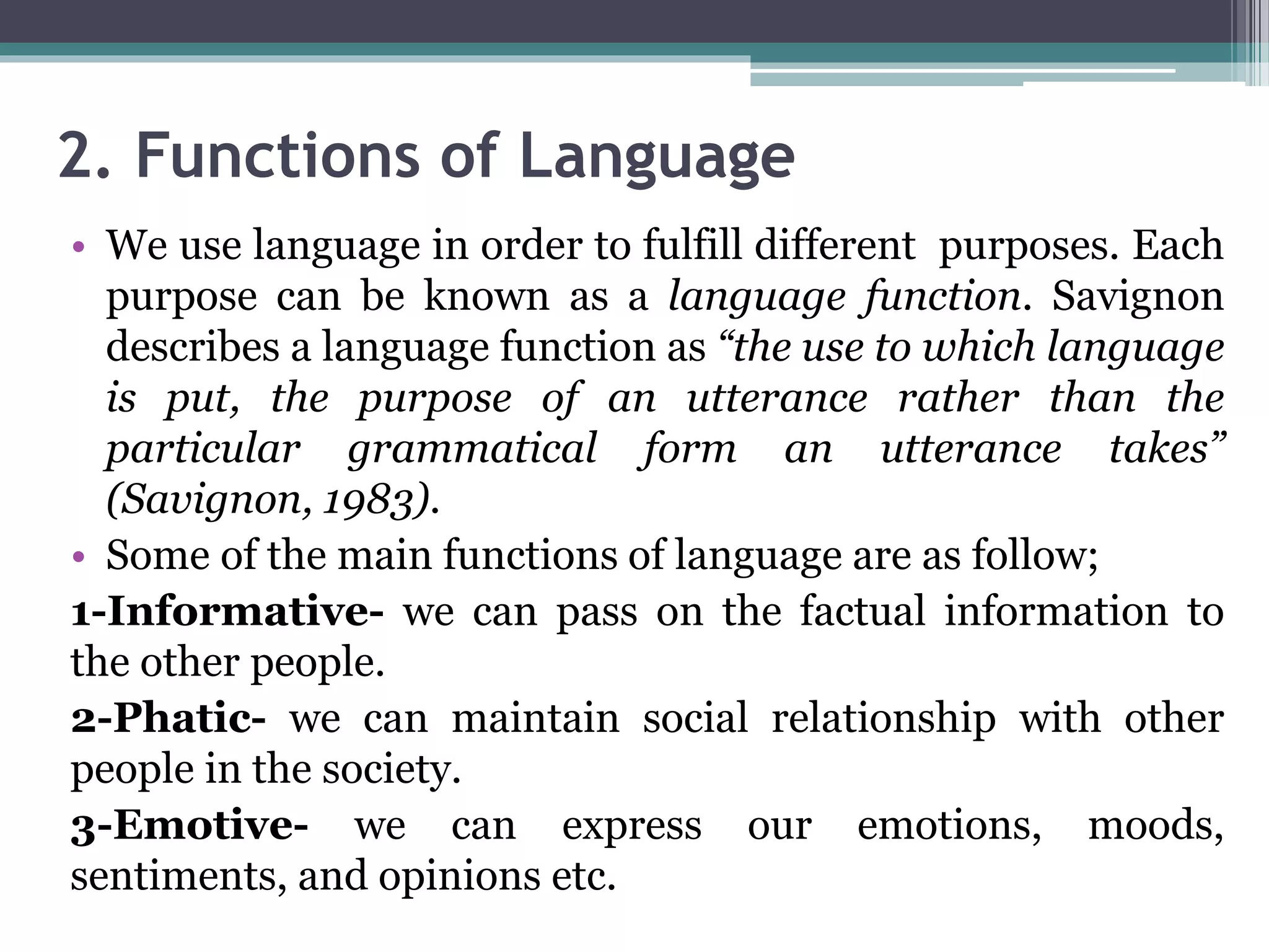 Design features or properties / Functions of language | PPTX