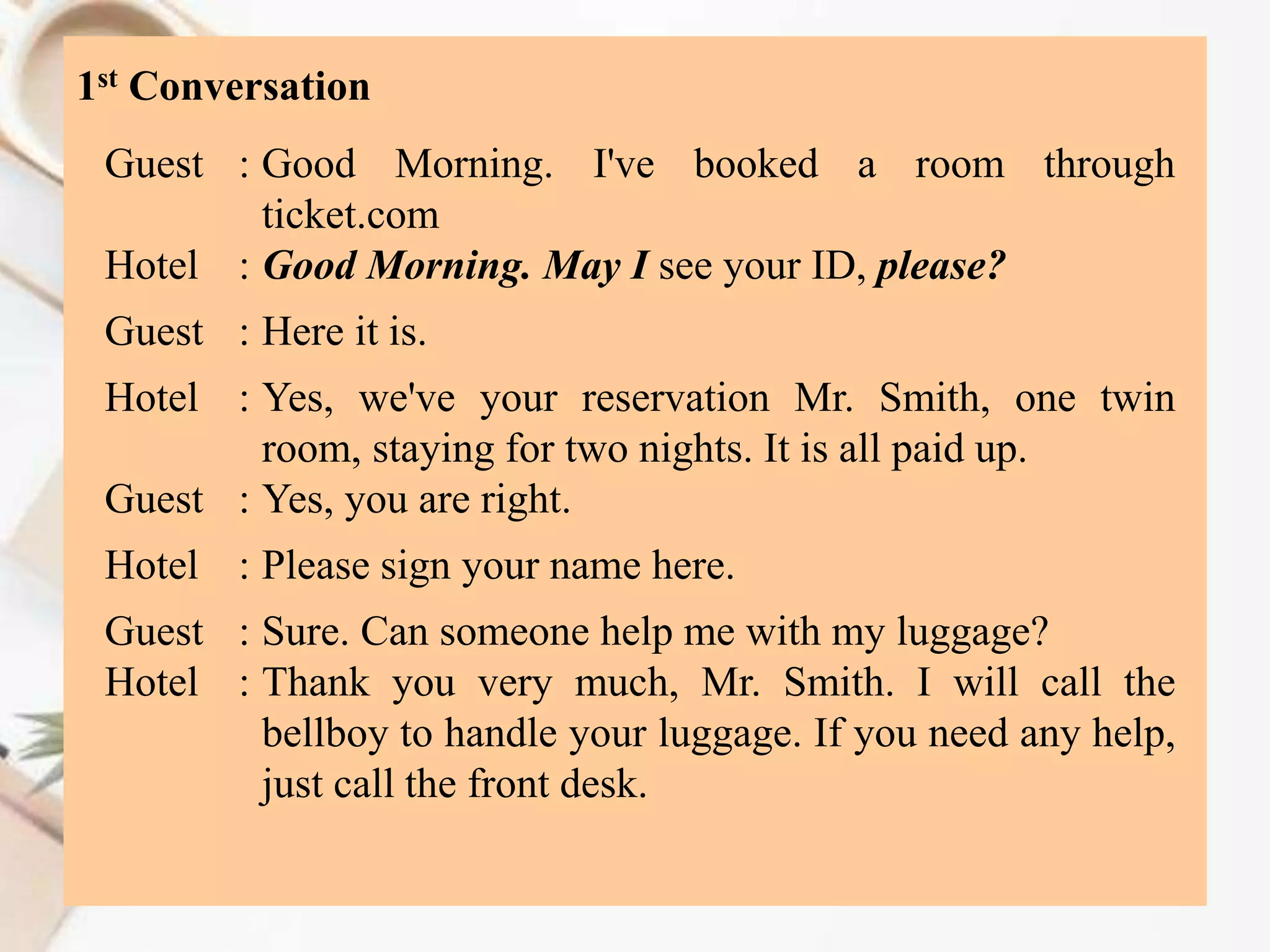 ENGLISH FOR HOTEL: WELCOMING AND GREETING EXPRESSION | PPT