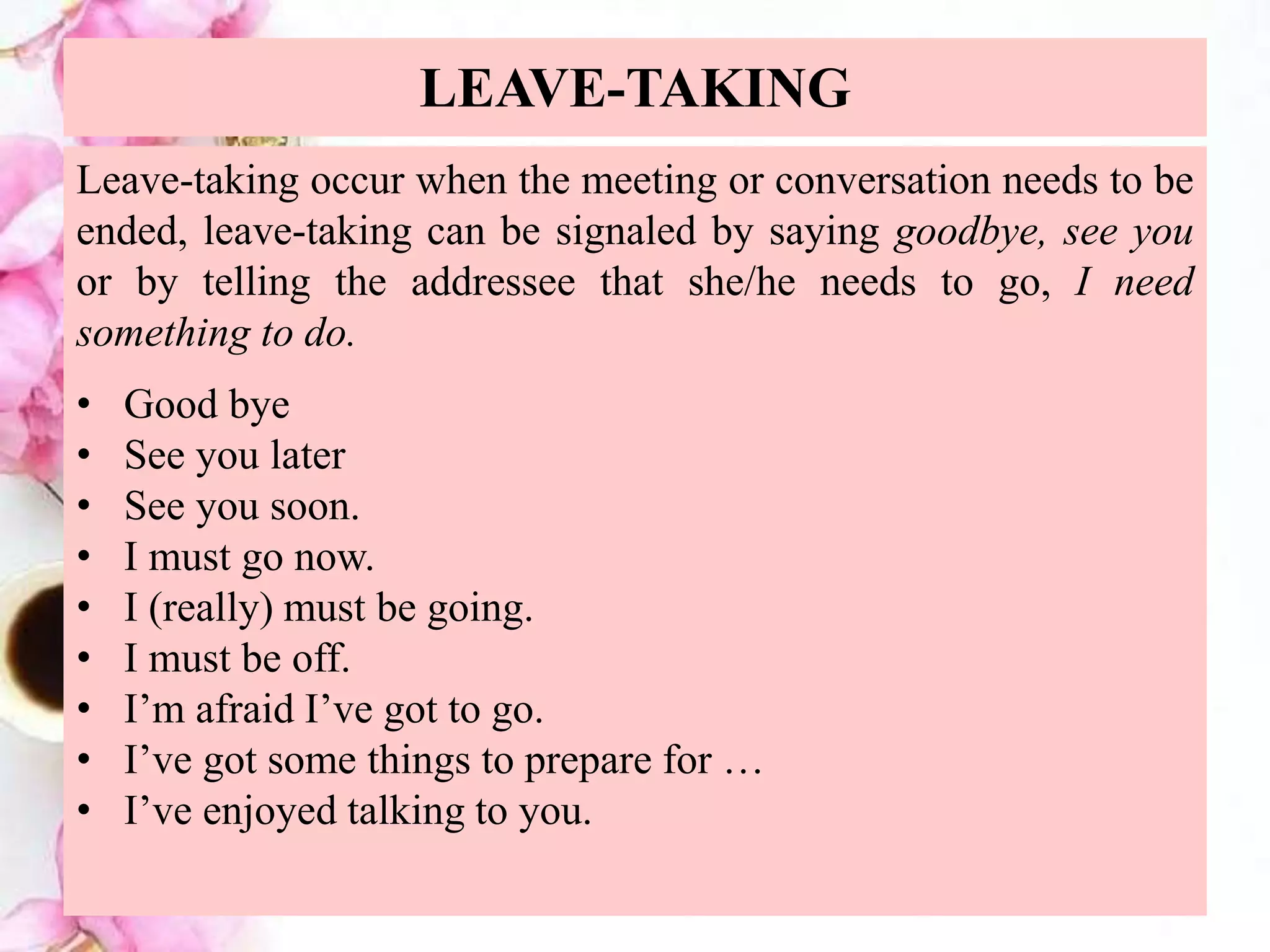 LANGUAGE FUNCTION: GREETING AND LEAVE-TAKING | PPT