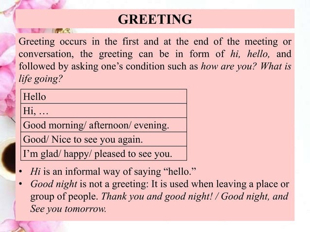 LANGUAGE FUNCTION: GREETING AND LEAVE-TAKING | PPT