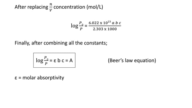 Beer's law -Derivation & Deviations | PPTX | Chemistry | Science