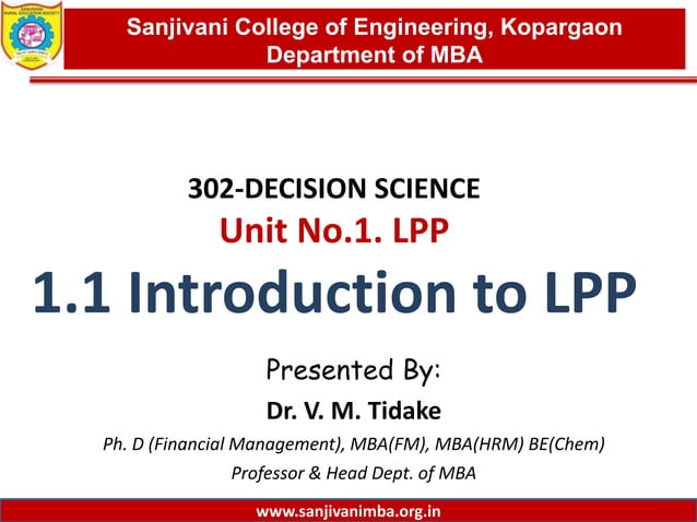 1.1 ds introduction to linear programing problem | PPT